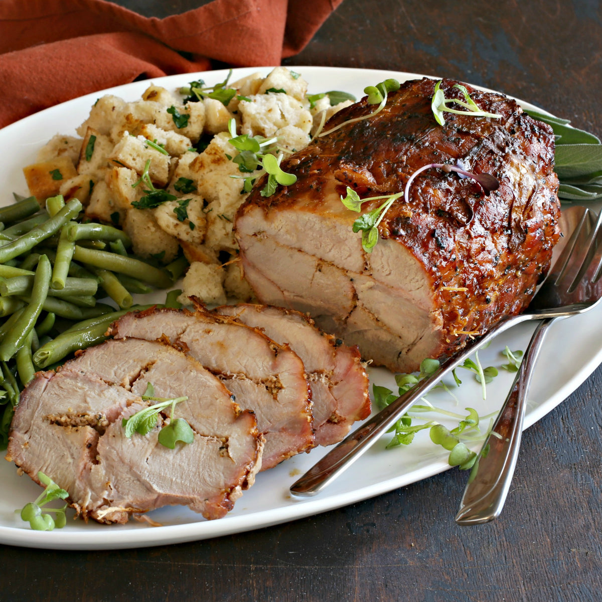 Sunday Dinner Porchetta with Green Beans and Herb Stuffing – Longhini ...